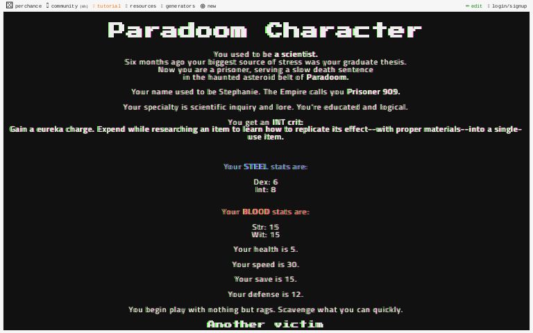 Paradoom Character ― Perchance Generator