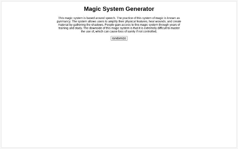 Magic System Generator