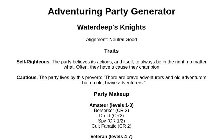 Adventuring Party Generator
