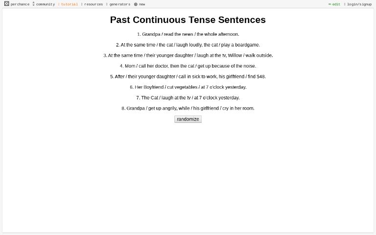 Past Continuous Tense Sentences ― Perchance Generator