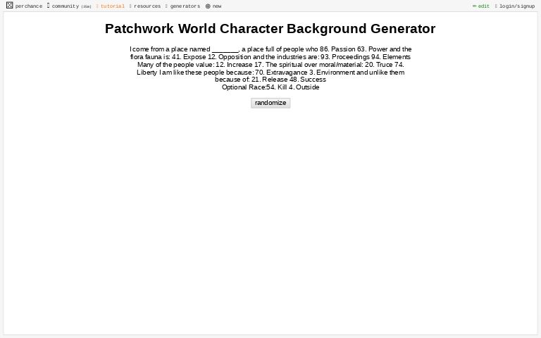 Patchwork World Character Background Generator
