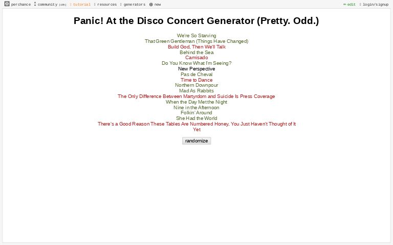 Panic! At the Disco Concert Generator (Pretty. Odd.) ― Perchance