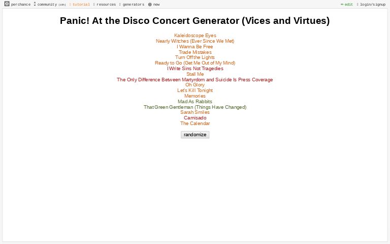 Panic! At the Disco Concert Generator (Vices and Virtues)