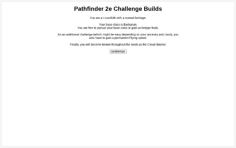 Pathfinder 2e Challenge Builds ― Perchance Generator