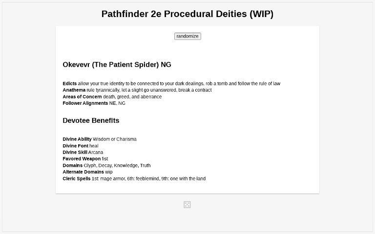 Pathfinder 2e Procedural Deities (WIP) ― Perchance Generator