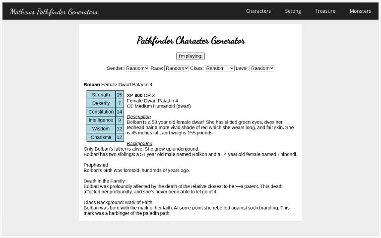 Pathfinder Character Generator