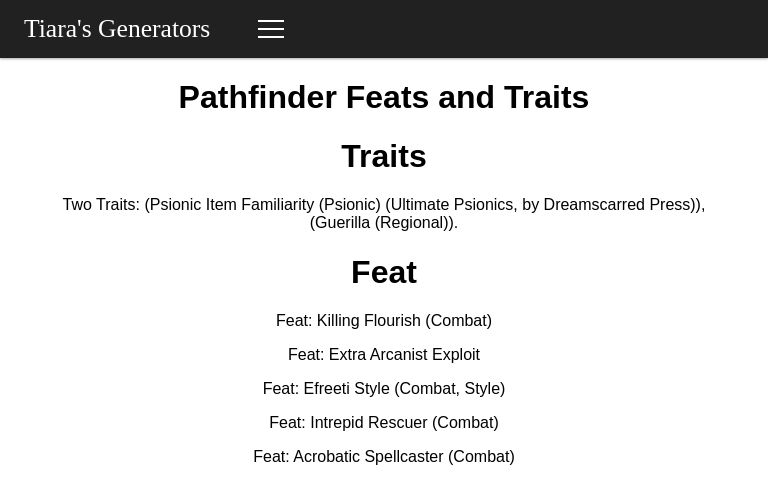 Pathfinder Feats and Traits ― Perchance Generator