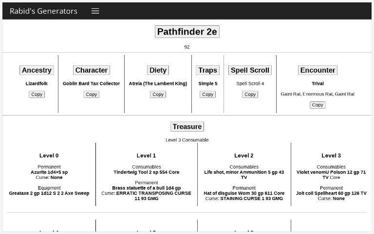 Pathfinder 2e ― Perchance Generator