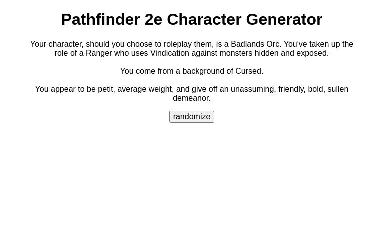 Pathfinder 2e Character Generator
