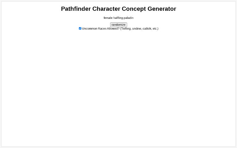 Pathfinder Character Concept Generator