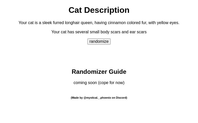 Cat Description ― Perchance Generator