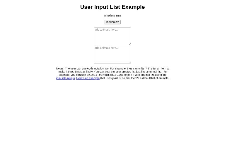 User Input List Example ― Perchance Generator