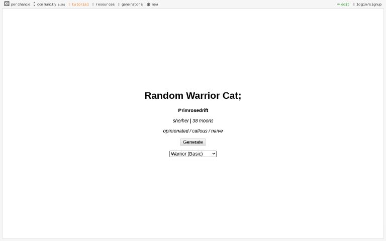 Random Warrior Cat; ― Perchance Generator