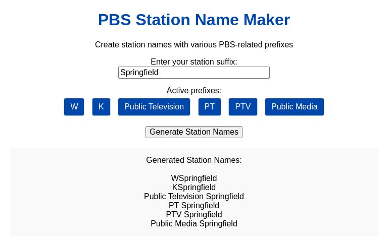 PBS Station Name Maker ― Perchance Generator