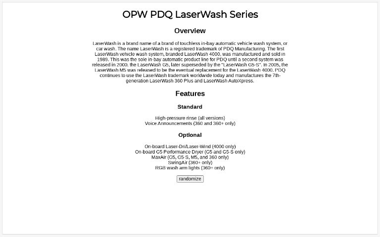 OPW PDQ LaserWash Series ― Perchance Generator