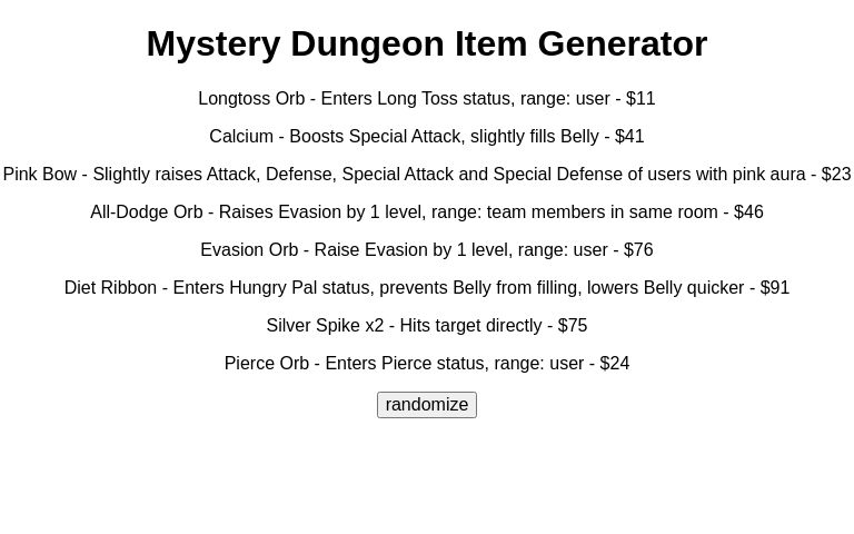 Mystery Dungeon Item Generator