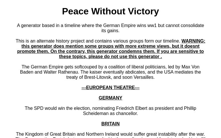 Peace Without Victory ― Perchance Generator