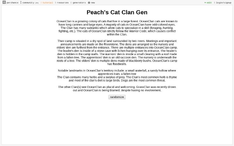 Peach's Cat Clan Gen ― Perchance Generator
