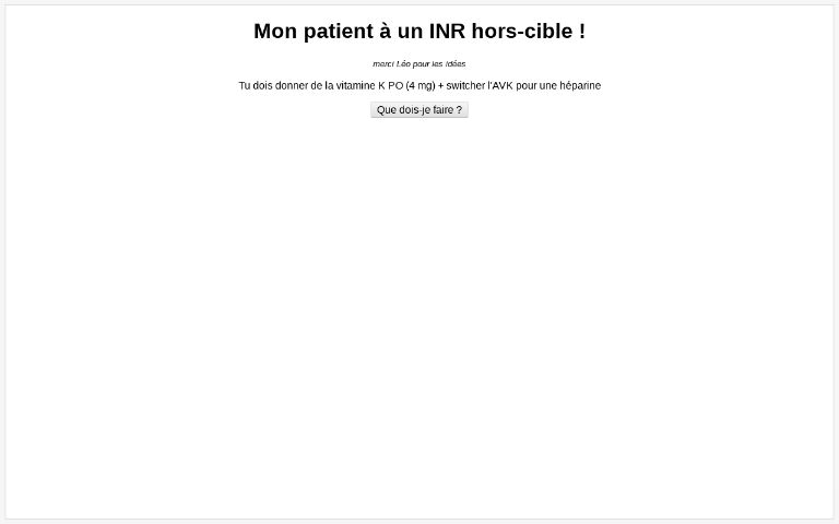 Mon patient à un INR hors-cible ! ― Perchance Generator