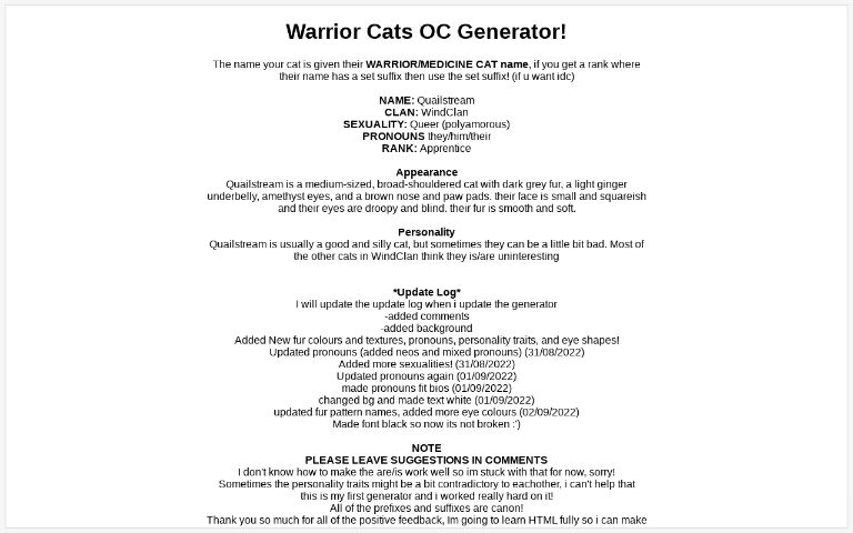 Warrior Cats OC Generator!