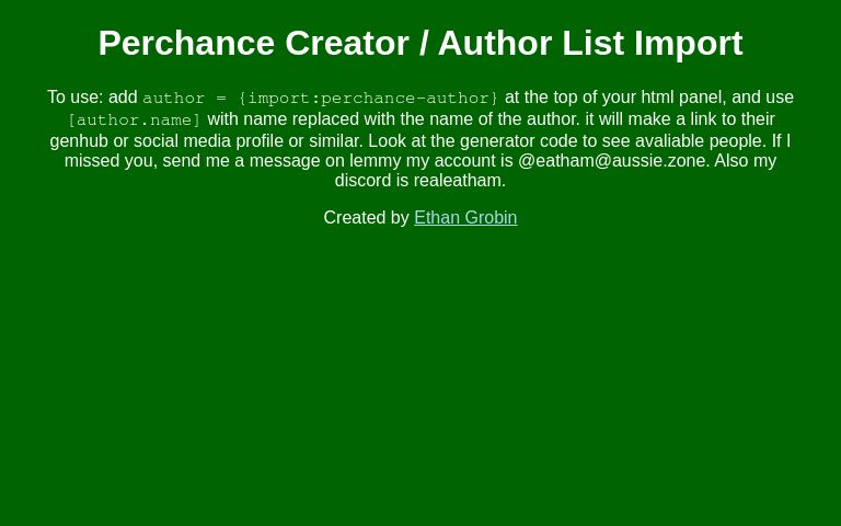 Perchance Creator / Author List Import ― Perchance Generator