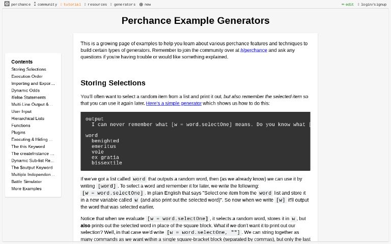 Perchance Example Generators