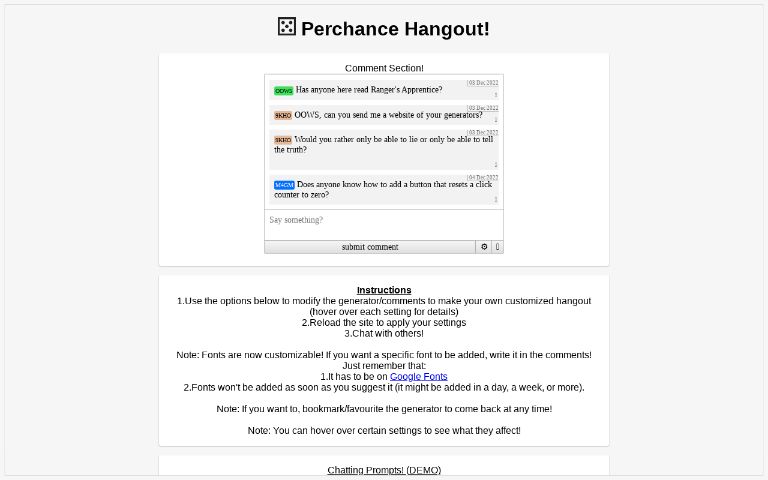 Perchance Hangout! ― Perchance Generator