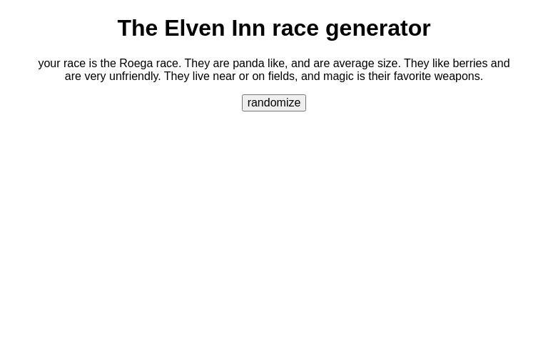 The Elven Inn race generator