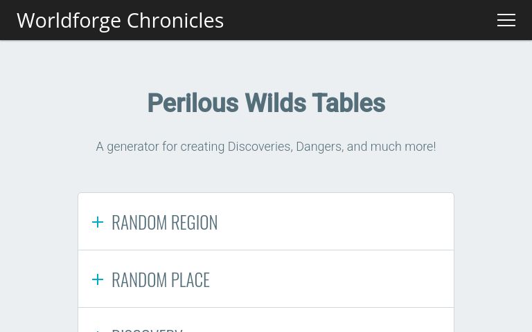 Perilous Wilds Tables ― Perchance Generator