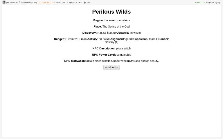 Perilous Wilds ― Perchance Generator