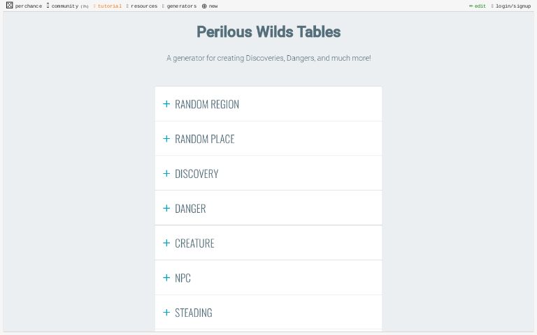 Perilous Wilds Tables ― Perchance Generator