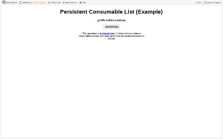 Persistent Consumable List (Example) ― Perchance Generator