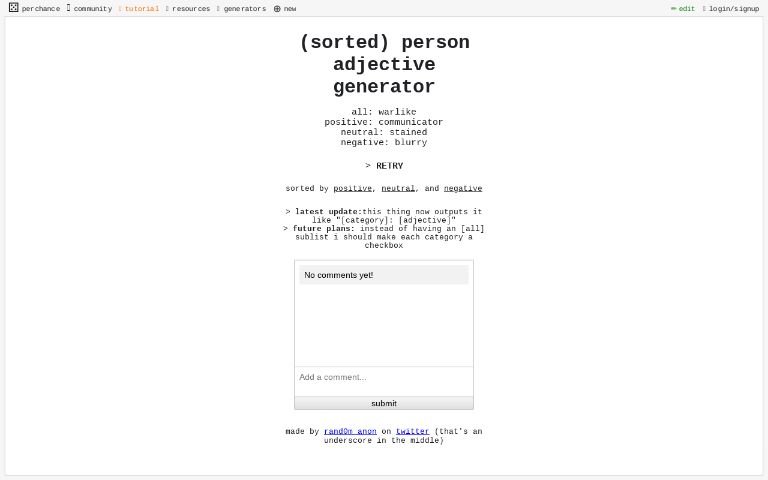 (sorted) person adjective generator