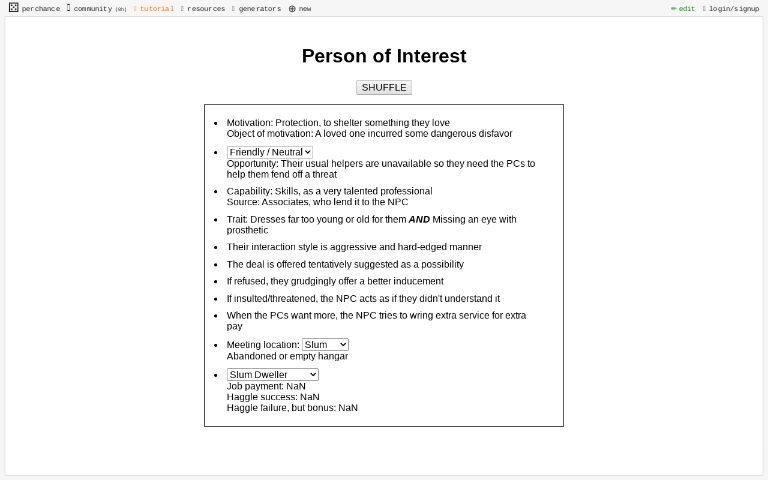 Person of Interest ― Perchance Generator