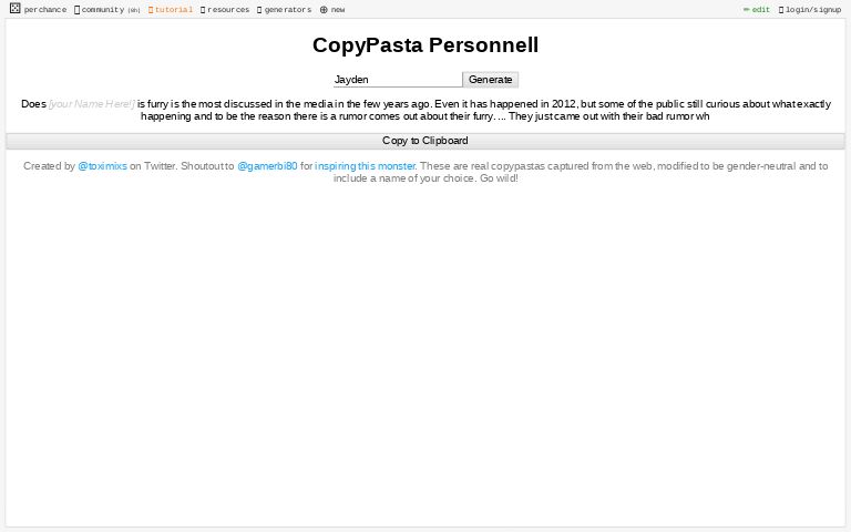 CopyPasta Personnell ― Perchance Generator