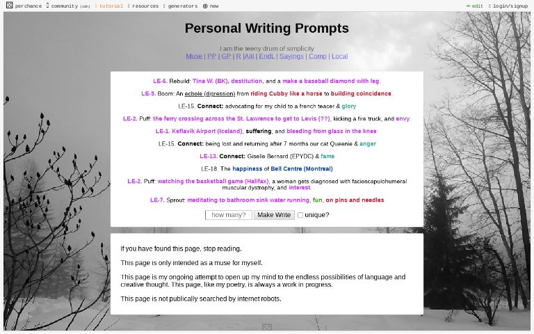 Personal Writing Prompts ― Perchance Generator