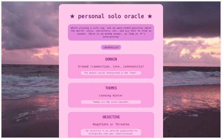 personal solo oracle ★ ― Perchance Generator