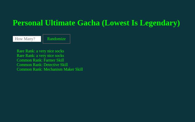 Personal Ultimate Gacha (Lowest Is Legendary) ― Perchance Generator