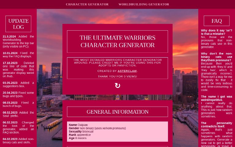 The Ultimate Warriors Character Generator