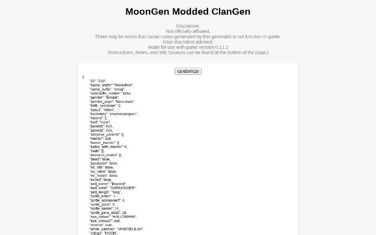 MoonGen Modded ClanGen ― Perchance Generator