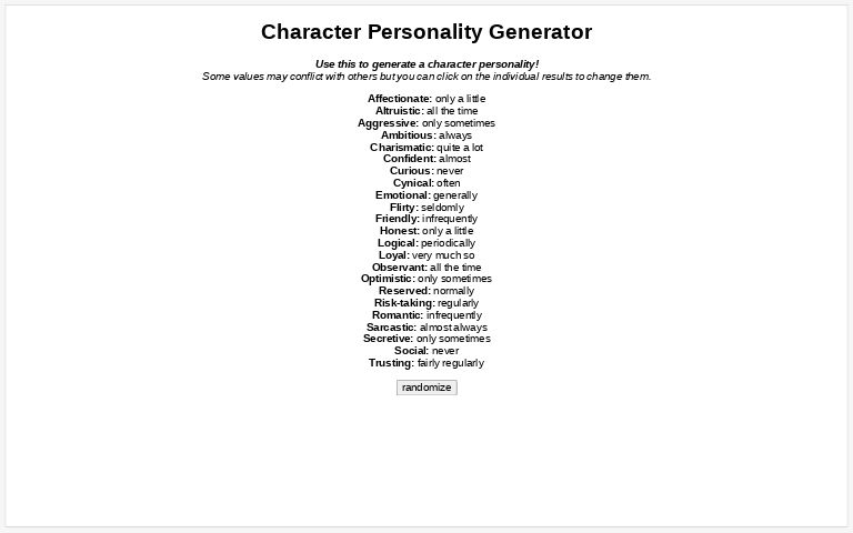 Character Personality Generator