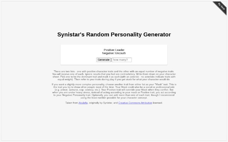 Synistar's Random Personality Generator