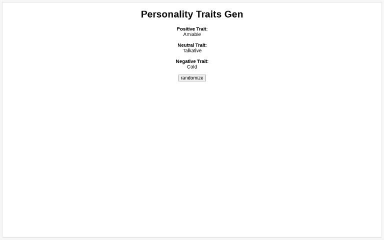 Personality Traits Gen ― Perchance Generator