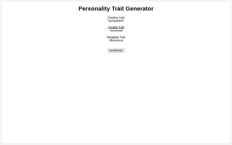 Personality Trait Generator