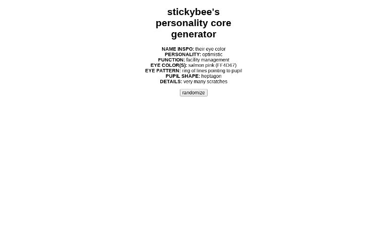 stickybee's personality core generator