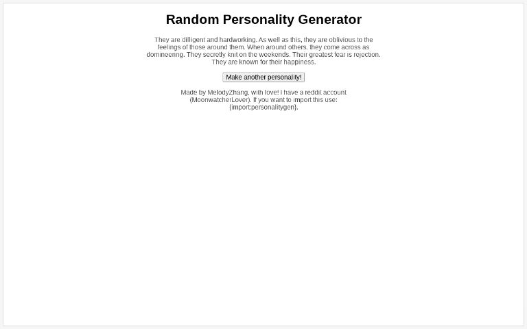 Random Personality Generator