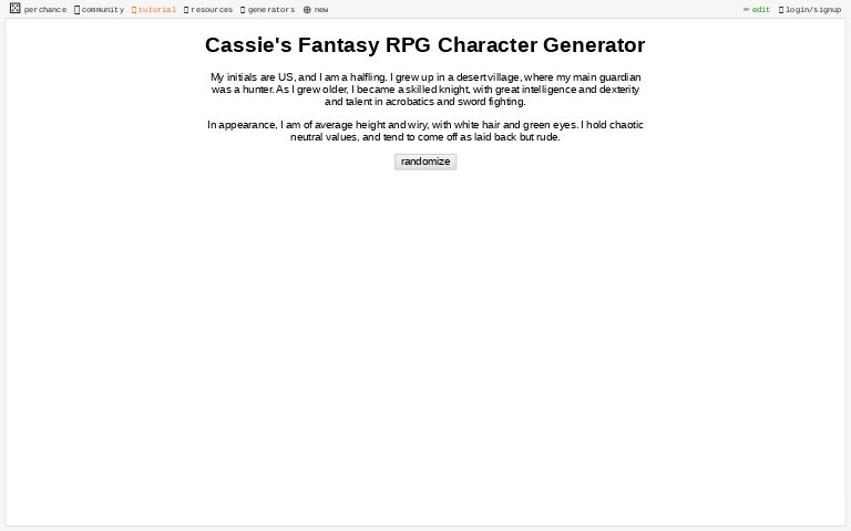 Cassie's Fantasy RPG Character Generator