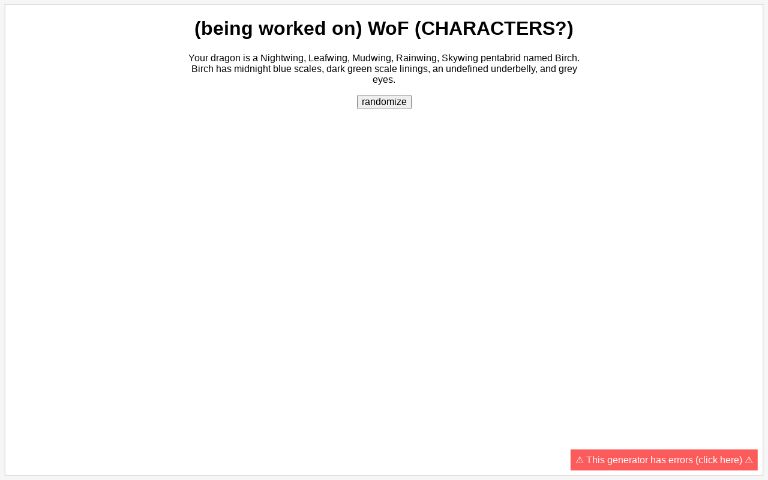 (being worked on) WoF (CHARACTERS?) ― Perchance Generator