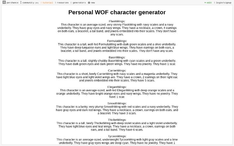 Personal WOF character generator