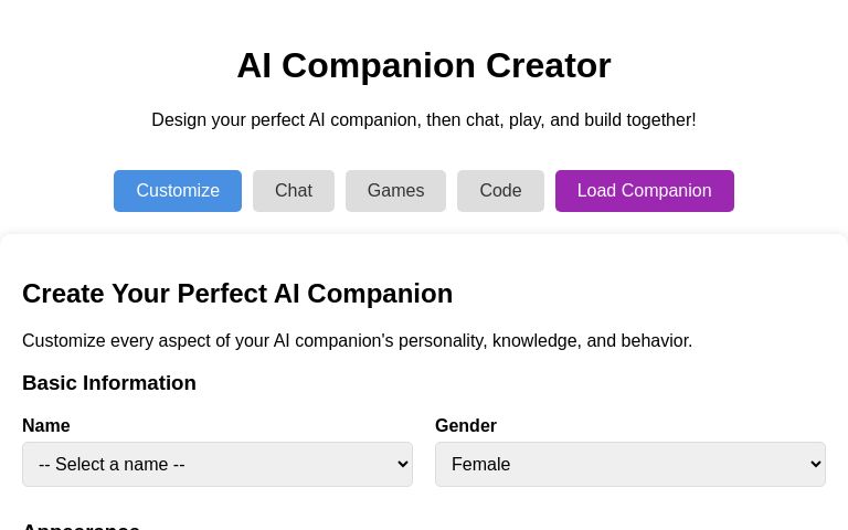 AI Companion Creator ― Perchance Generator